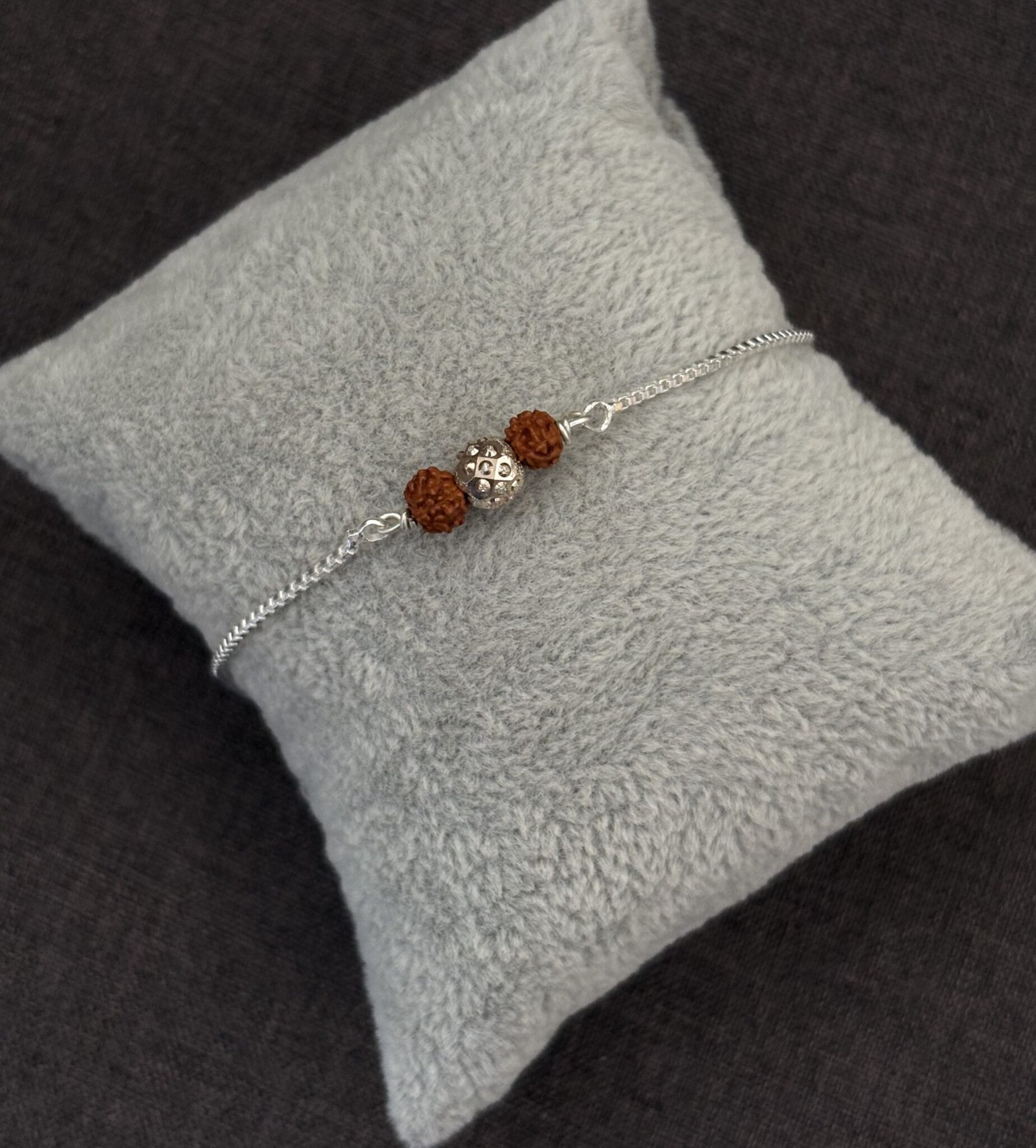 Buy Rudraksha cnc silver chain rakhi Online in India - SILVER SIDDHI